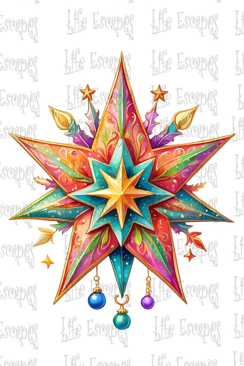 Printable Christmas Star Clipart Set - Set #1, PNG, Commercial Use ...