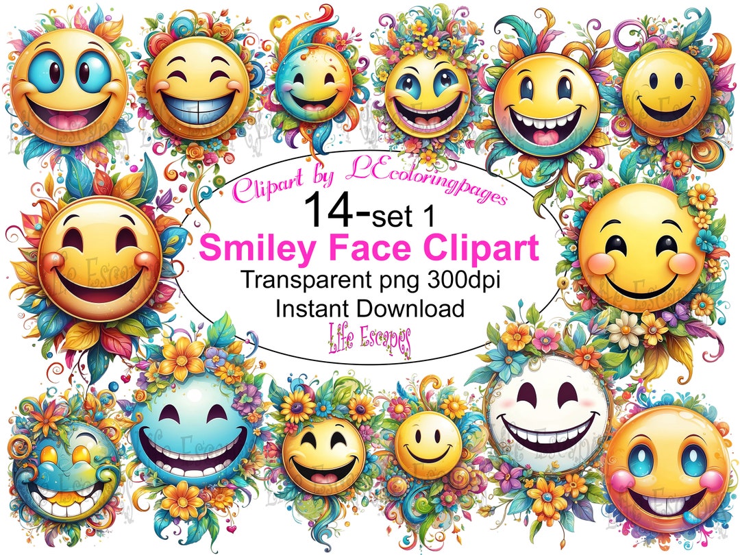 Printable Smiley Face Clipart Bundle - Set #1, PNG, Commercial Use ...