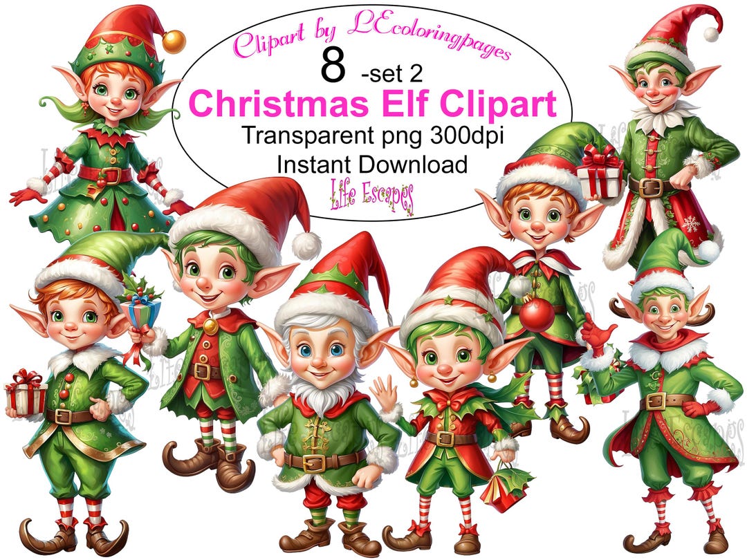 Christmas Elf Clipart Set 8 PNG Clipart Commercial Use Instant Download ...
