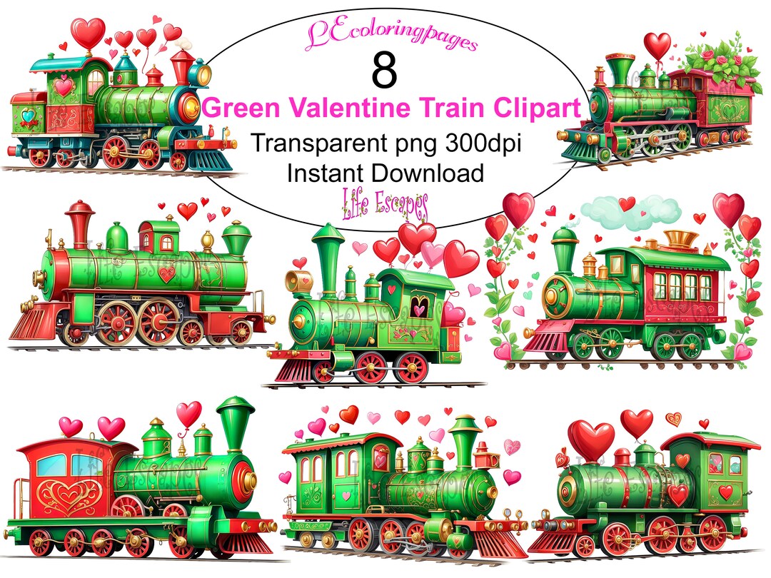 Valentine's Day Clipart, Green Train With Hearts, Commercial Use, PNG ...