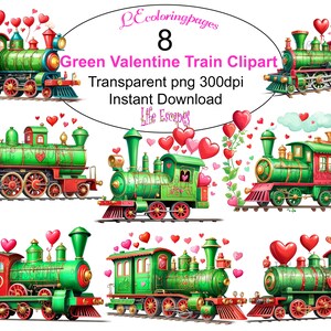 Valentine's Day Clipart, Green Train With Hearts, Commercial Use, PNG ...