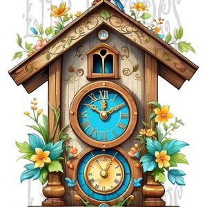 Printable Floral Cuckoo Clock Clipart Bundle - Set #3, PNG, Commercial ...