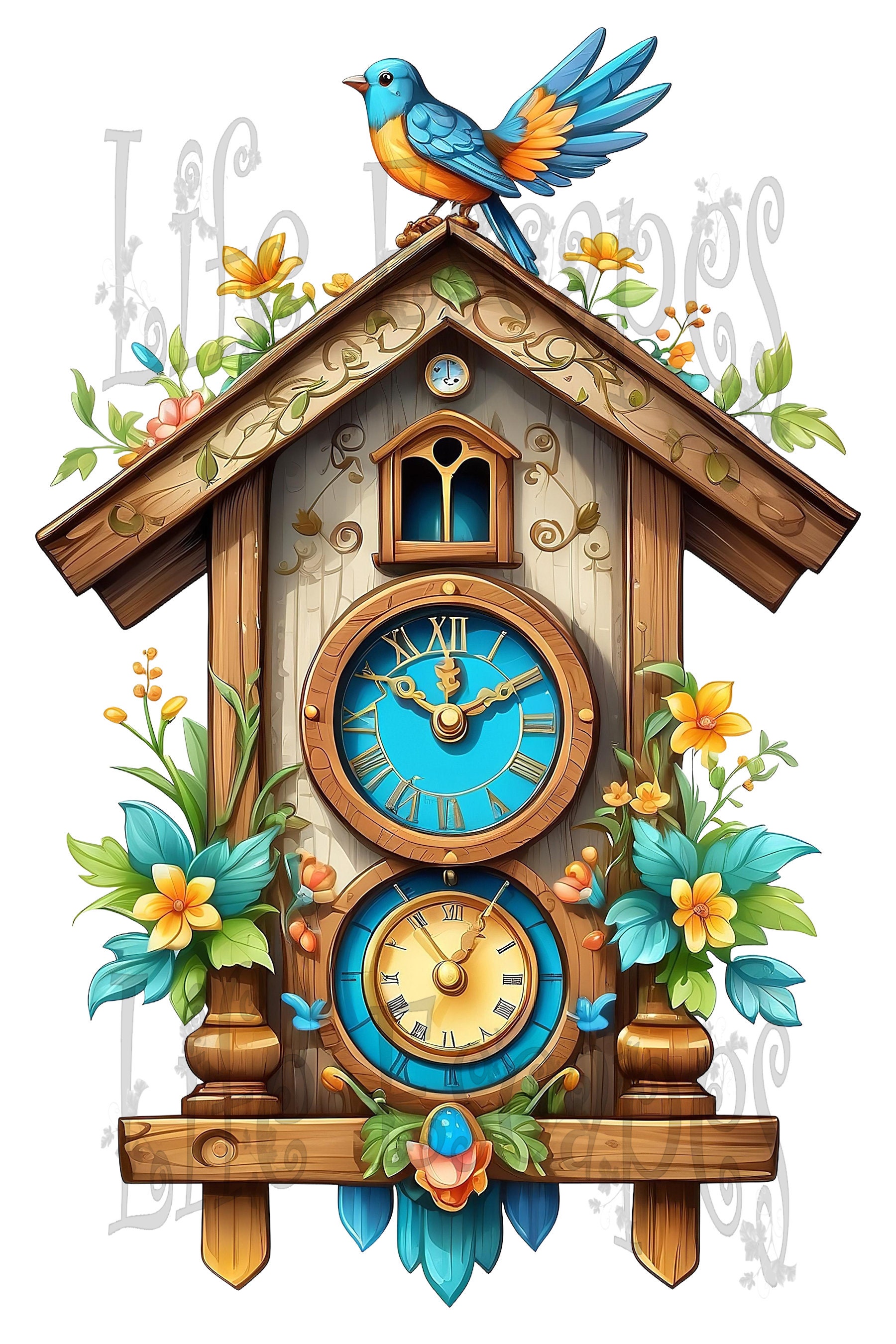 Printable Floral Cuckoo Clock Clipart Bundle - Set #3, PNG, Commercial ...