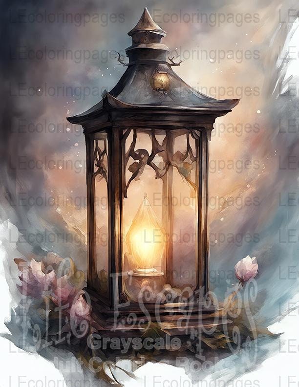 Fantasy Lantern Printable Coloring Page for Adults #86, Jpg 300dpi ...