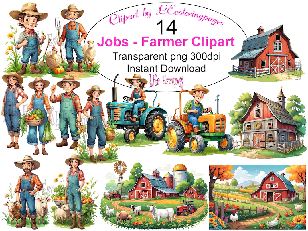 Farmer Clipart, Farm Life Illustrations, Agriculture Graphics (digital ...