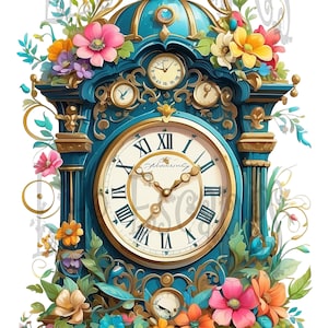Printable Floral Clock Clipart Bundle - Set #2, PNG, Commercial Use ...