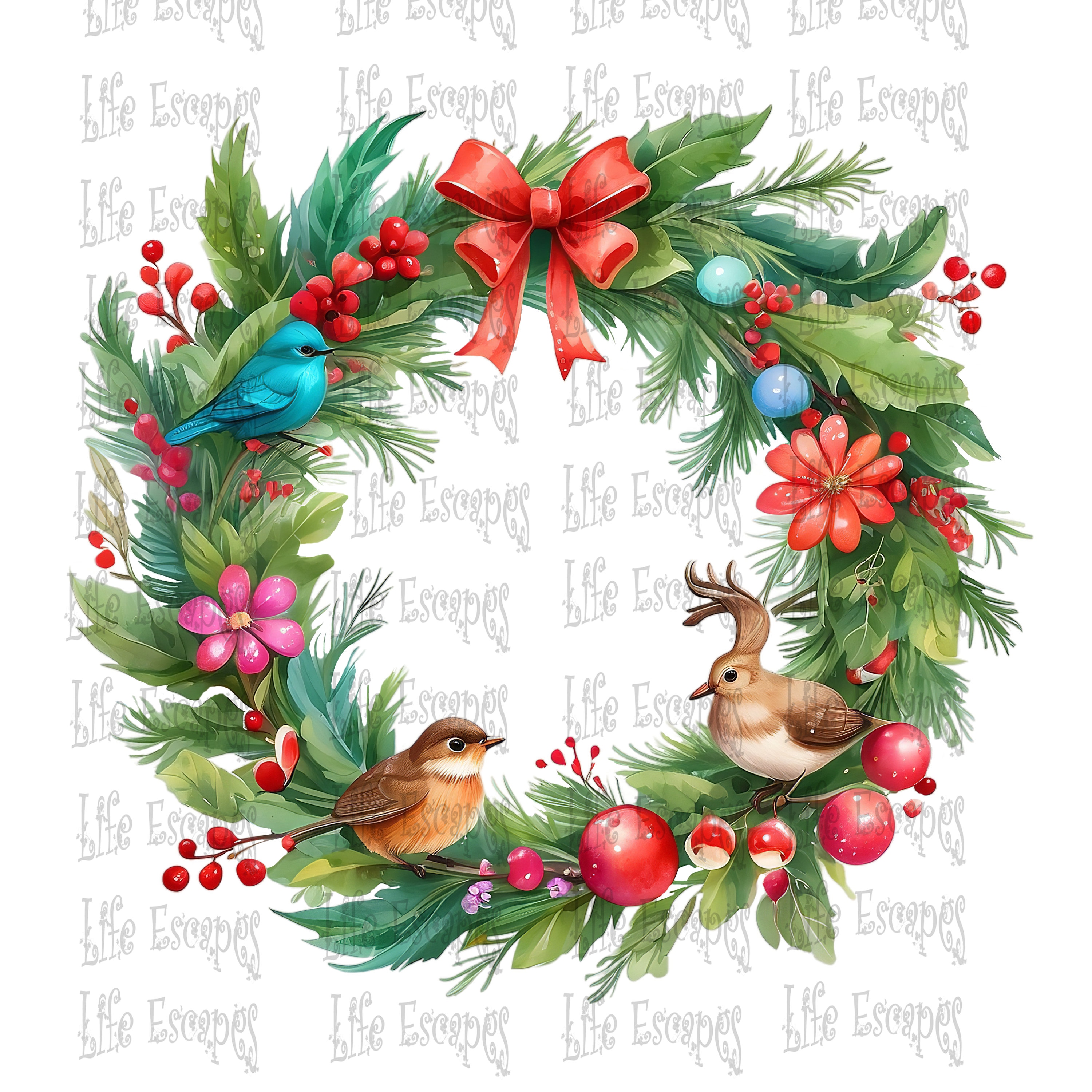 Printable Christmas Wreath Clipart Set - Set #1, PNG, Commercial Use ...