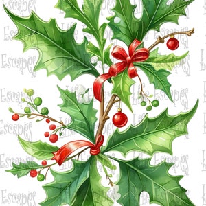 Printable Christmas Mistletoe Clipart Set - Set #1, PNG, Commercial Use ...