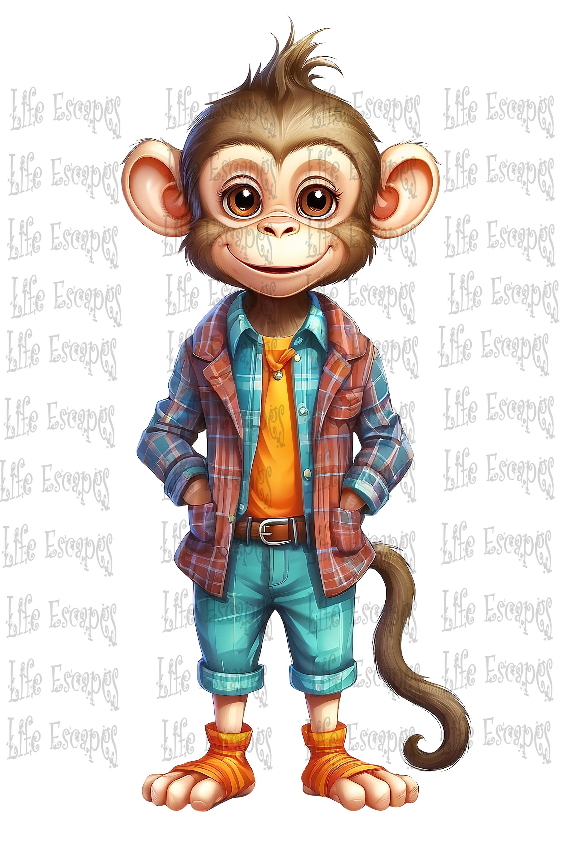 Printable Monkey Clipart Bundle Set 1, PNG, Commercial Use, Digital ...