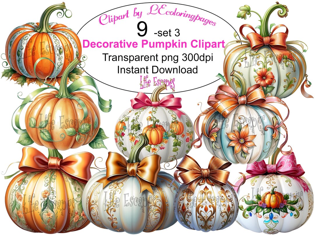 Decorative Pumpkin Clipart Set 9, Fall Autumn Harvest Clipart Pack ...