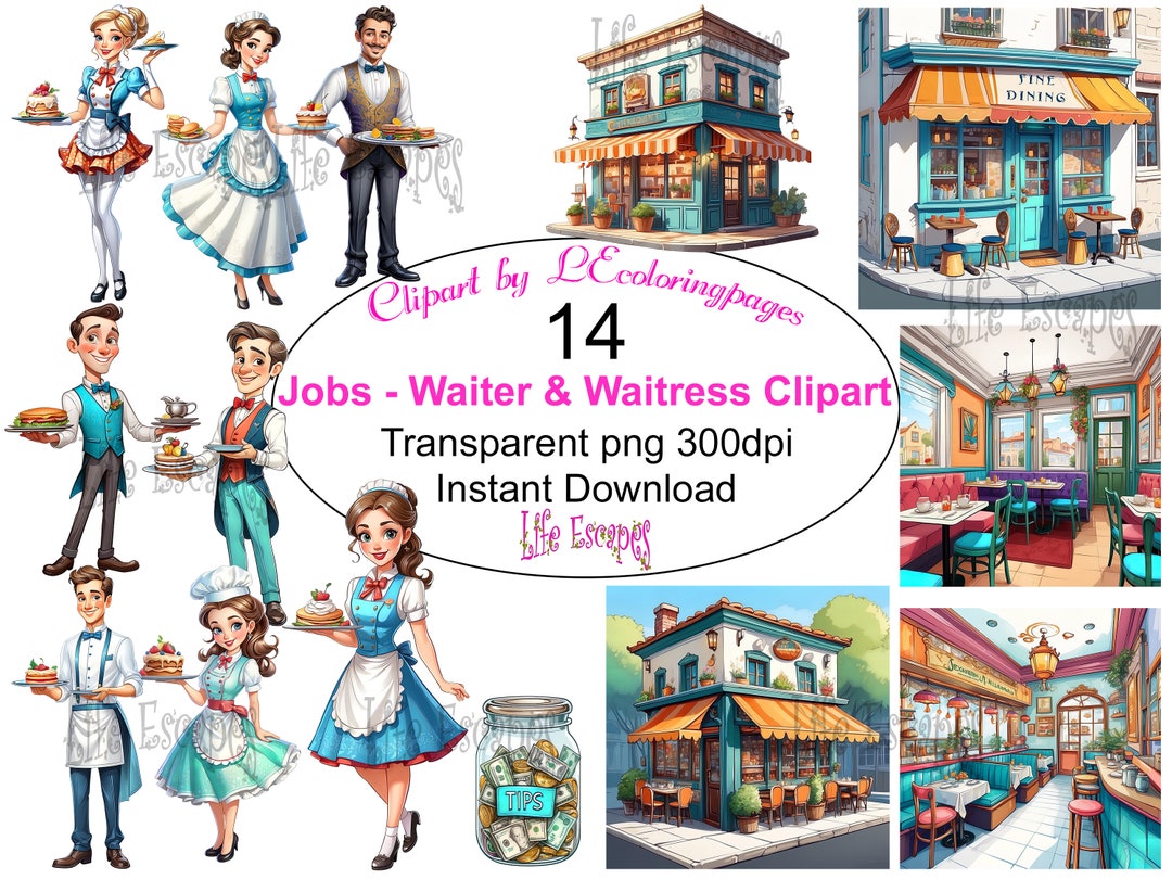 Waiter Waitress Clipart, Restaurant Illustrations, Teacher Resources ...