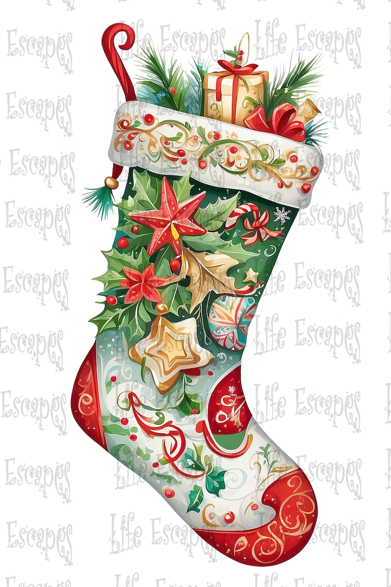 Printable Christmas Stocking Clipart Set 1, PNG, Commercial Use ...
