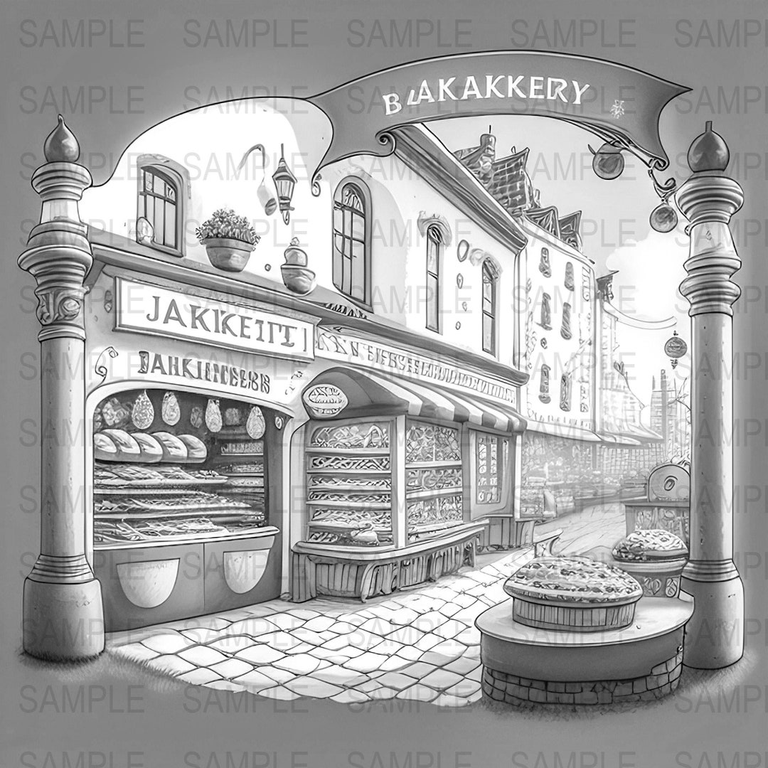 Printable Adult Coloring Page, 3D Whimsical Bakery - 8x8" Printable ...