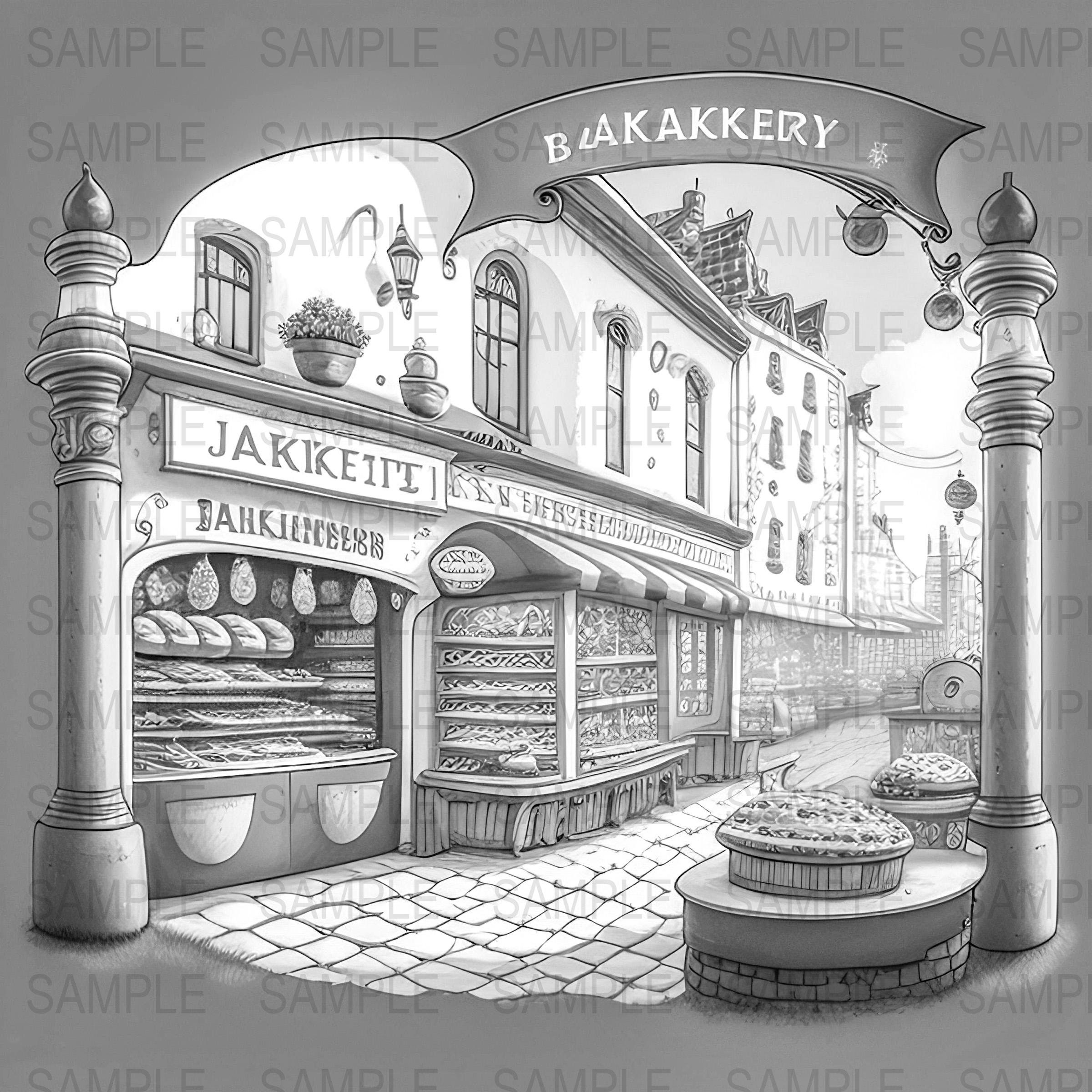 Printable Adult Coloring Page, 3D Whimsical Bakery - 8x8" Printable ...