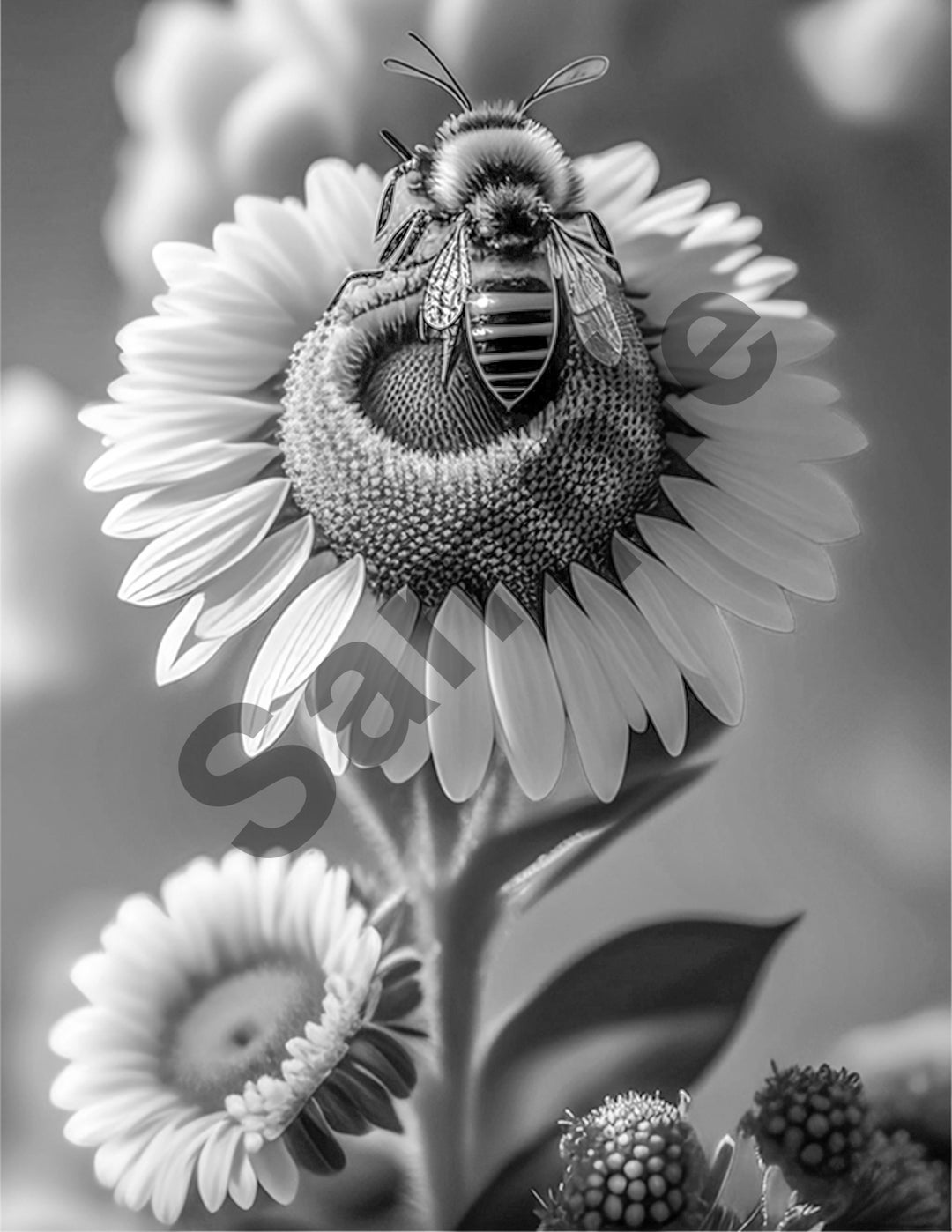 Sunflower Coloring Page for Adults Grayscale High Resolution Printable ...