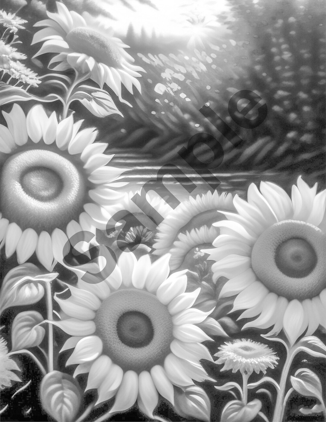 Sunflower Coloring Page for Adults Grayscale High Resolution Printable ...