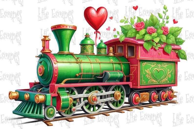 Valentine's Day Clipart, Green Train With Hearts, Commercial Use, PNG ...