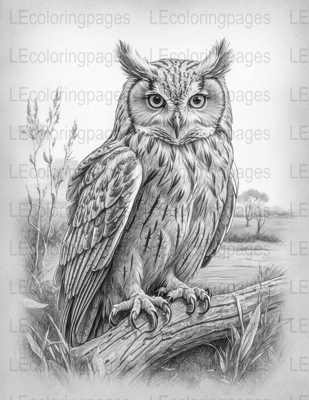 Adult Coloring Page, Grayscale Owl Illustration, Printable JPG, Stress ...
