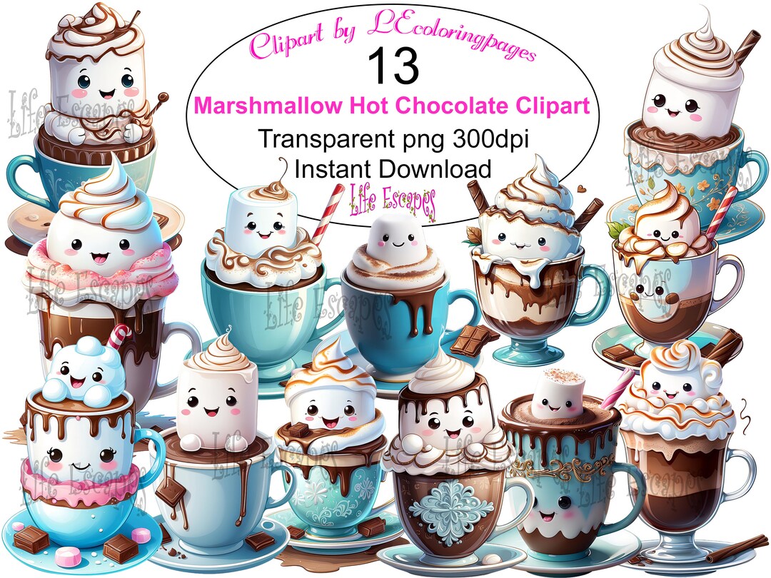 Cute Marshmallow Hot Chocolate Clipart, Commercial Use, Digital ...