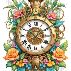 Printable Floral Clock Clipart Bundle - Set #2, PNG, Commercial Use ...