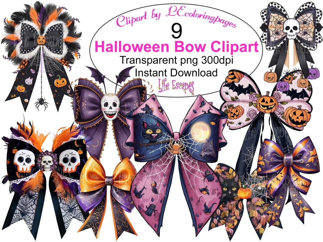 Halloween Bow Clipart, Halloween Bows Digital Download, Instant ...