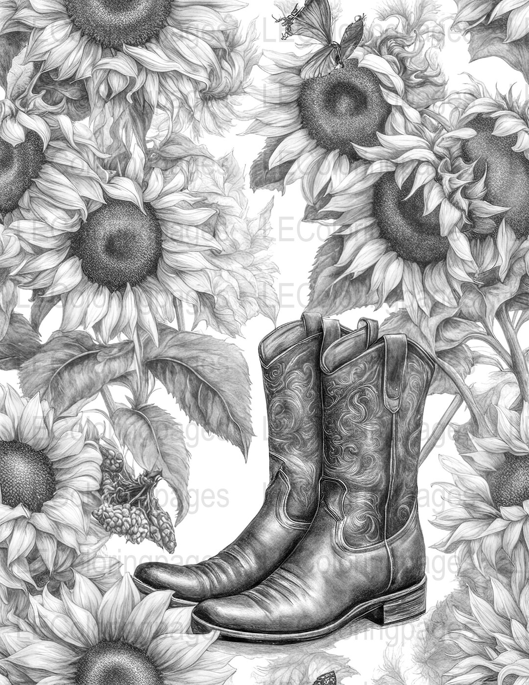 Sunflowers Grayscale Coloring Page for Adults 82 Instant - Etsy