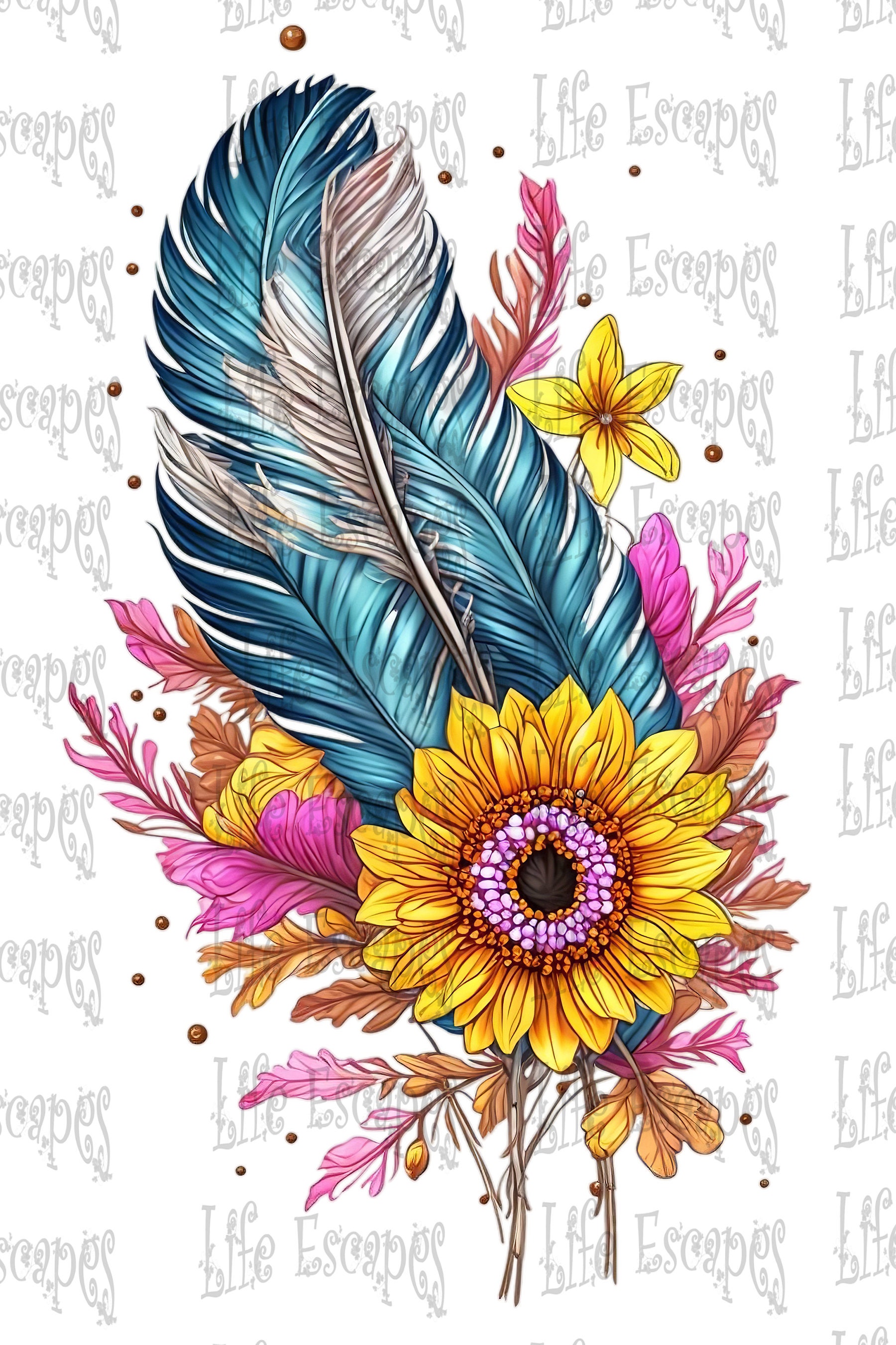 Printable Floral Feathers Clipart Bundle Set 1, PNG, Commercial Use ...
