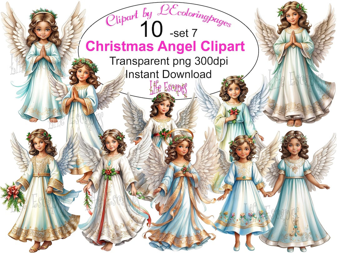 Christmas Angel Clipart 10 Set 7 Transparent Png 300dpi Instant ...