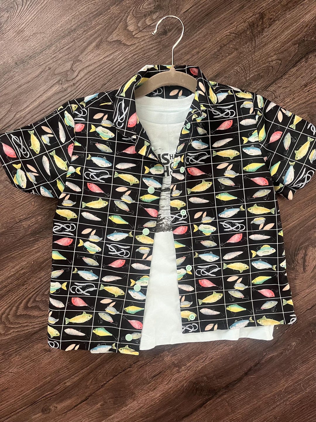 Fishing Lure Button Down Shirt, Toddler Boy Hawaiian Shirt, Fishing ...