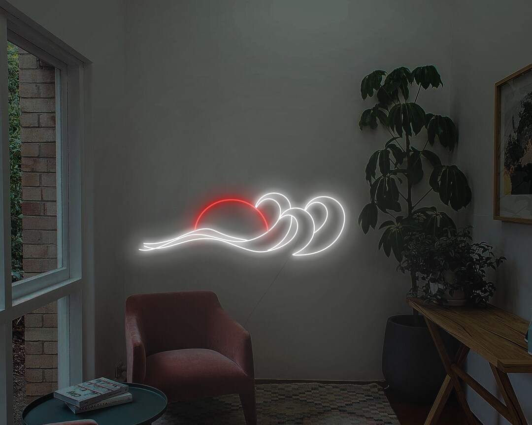 Wave Sunset Neon Wall Art Wave Ocean Neon Sign Neon Art, Sunset Art ...