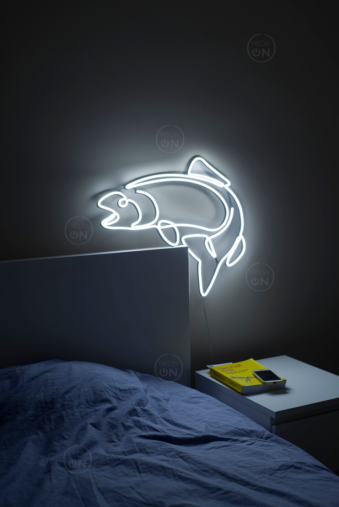 Salmon Fish Neon Sign - Fishing Decor, Neon Fishing Light, Wall Art for ...