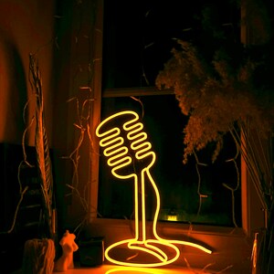 Mic Microphone Art, Music Neon Sign, Microphone Art, Music Room Decor ...