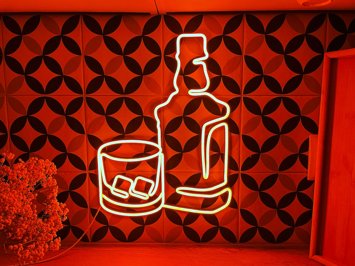 Whisky Bootle Neon Sign Bar Neon Sign Whisky Glass Wall Decor - Etsy
