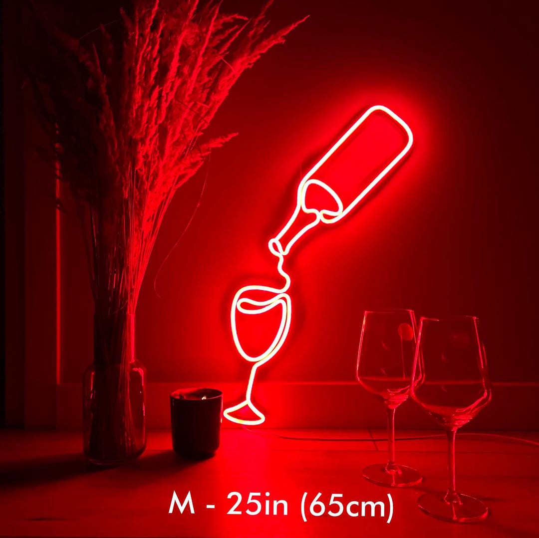 LED Wine Glass Neon Sign - Aesthetic Bar Wall Decor, Wine Lover Gift ...