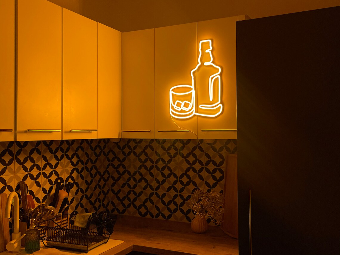 Whisky Bootle Neon Sign Bar Neon Sign Whisky Glass Wall Decor - Etsy