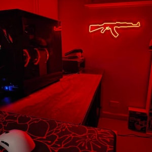 RGB Gun Led Neon Signs AK 47 Gift Pistol Neon Lights Gun Wall Art Decor ...