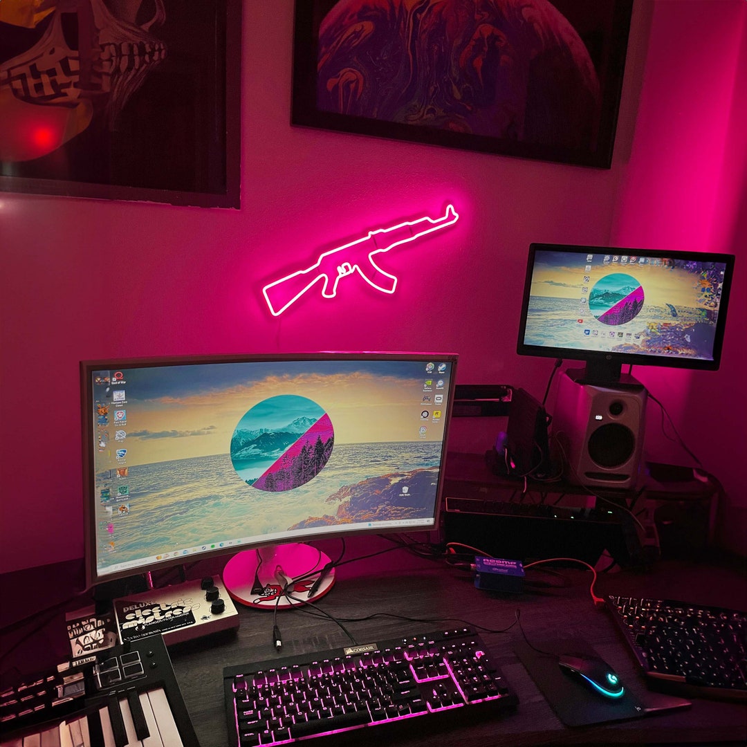 RGB Gun Led Neon Signs AK 47 Gift Pistol Neon Lights Gun Wall Art Décor ...