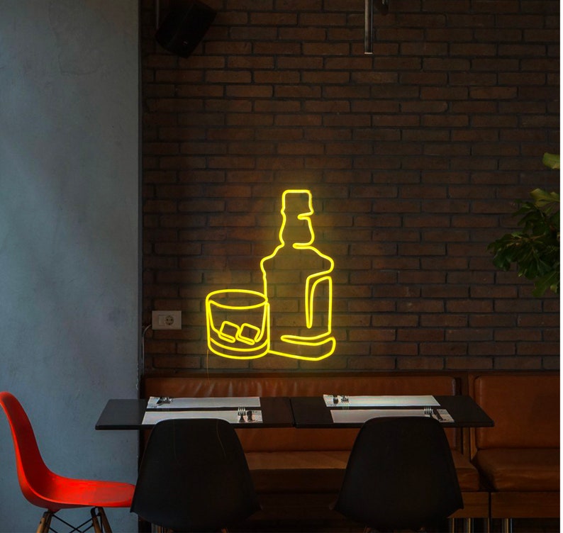 Whisky Bootle Neon Sign Bar Neon Sign Whisky Glass Wall Decor - Etsy
