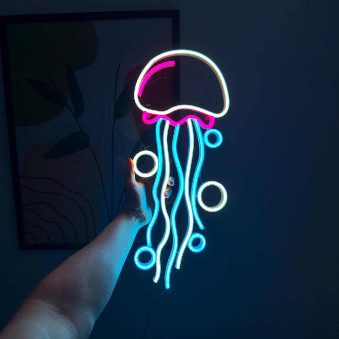 3D Jellyfish Neon Sign: Purple LED Ocean Wall Art - Etsy