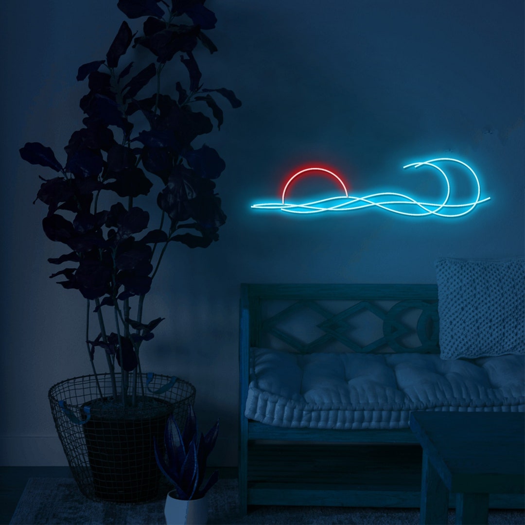 Wave Sunset Neon Wall Art Wave Ocean Neon Sign Neon Art Sunset Art ...
