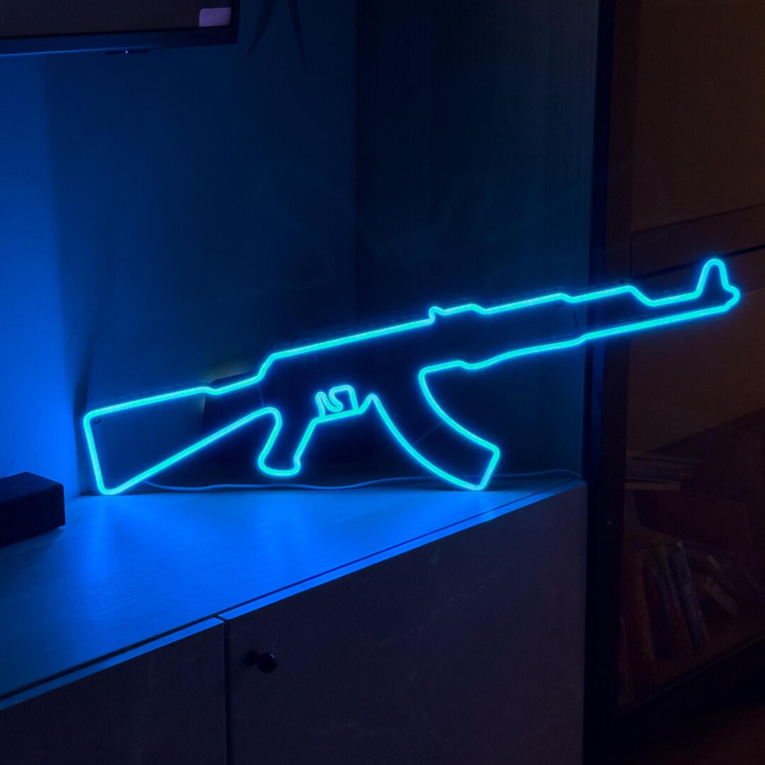 AK-47 Neon Sign – LED Pistol Gun Light, Custom Rifle Neon Wall Art ...
