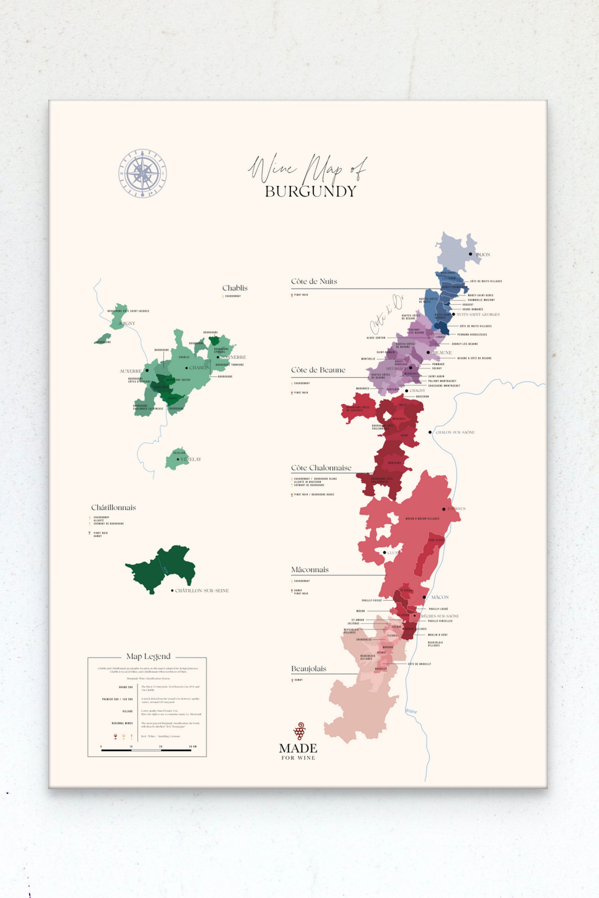 Wine Map of Burgundy, France Wine Regions, Appellations Educational ...