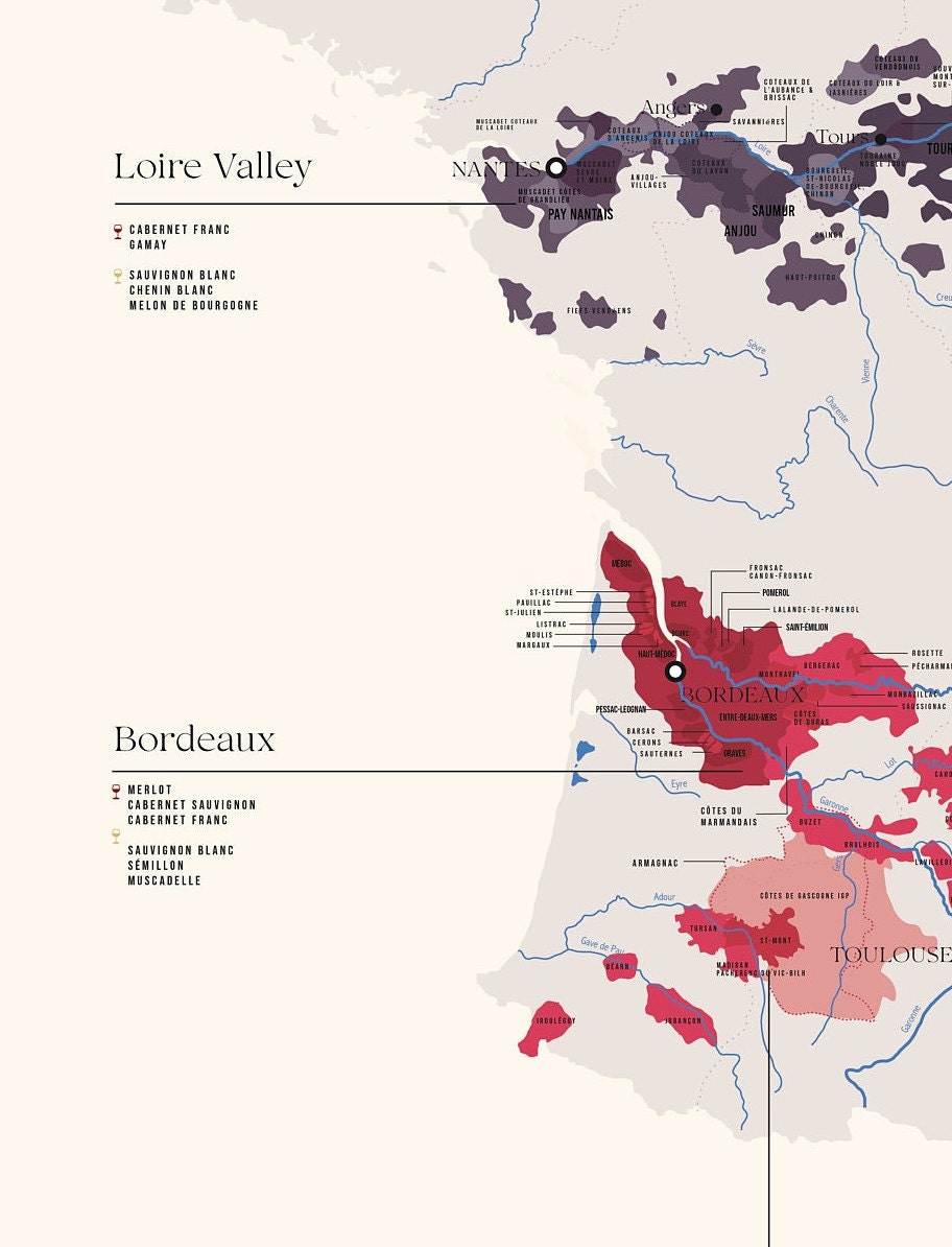 Wine Map of France Wine Regions Communes Appellations - Etsy UK