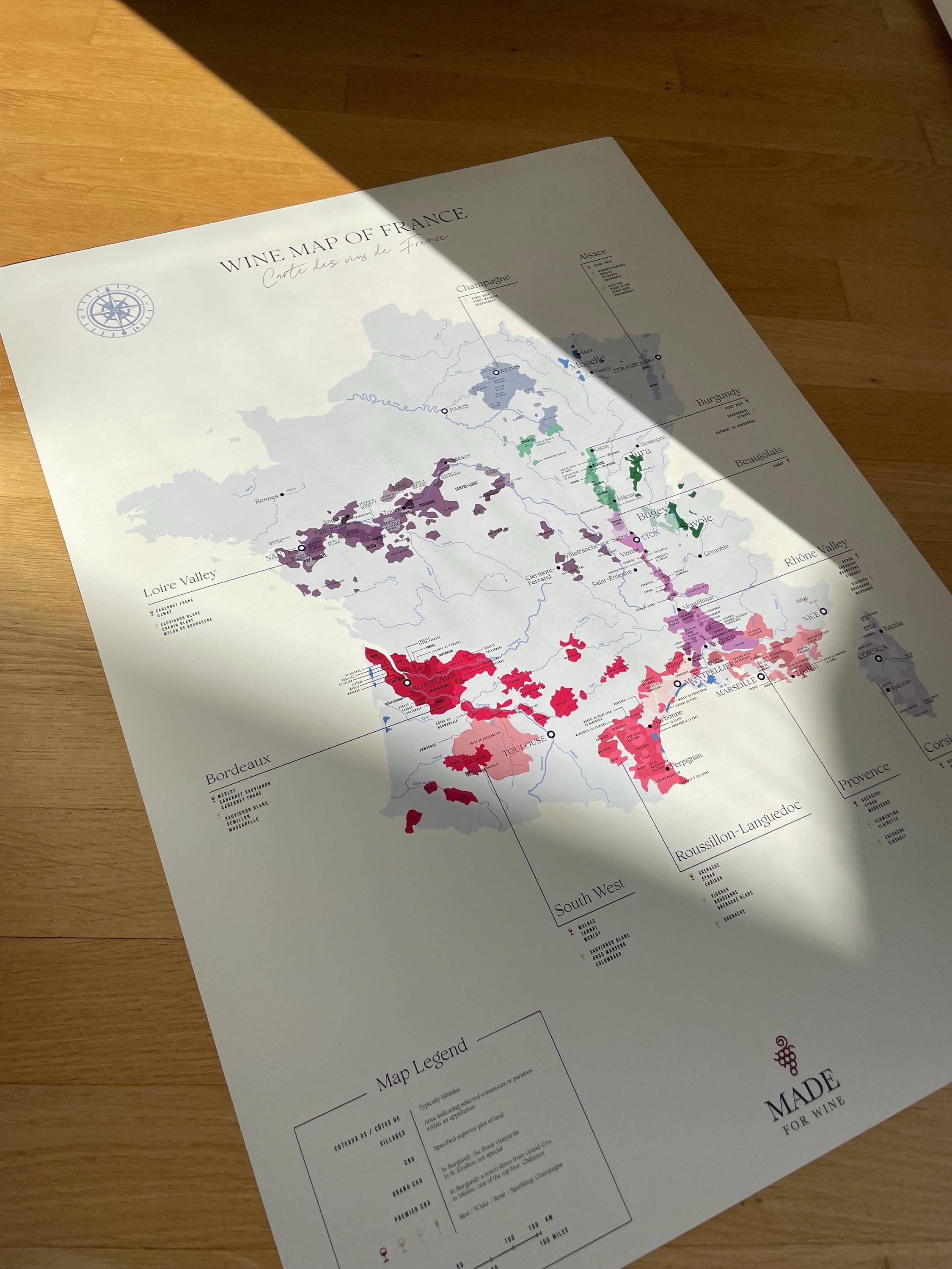 French Wine Map: Regions, Appellations, and Grapes - Etsy
