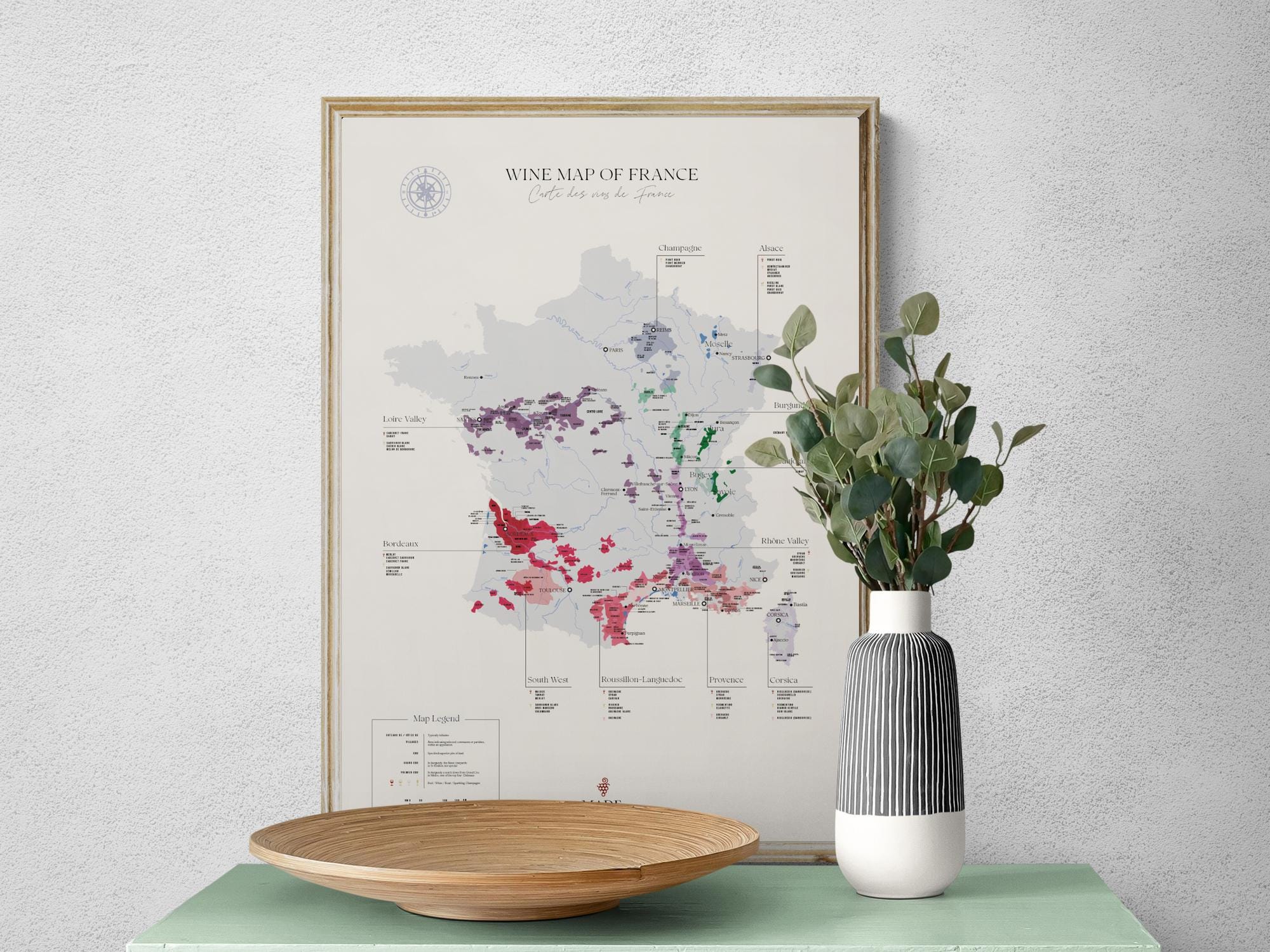 French Wine Map: Regions, Appellations, and Grapes - Etsy