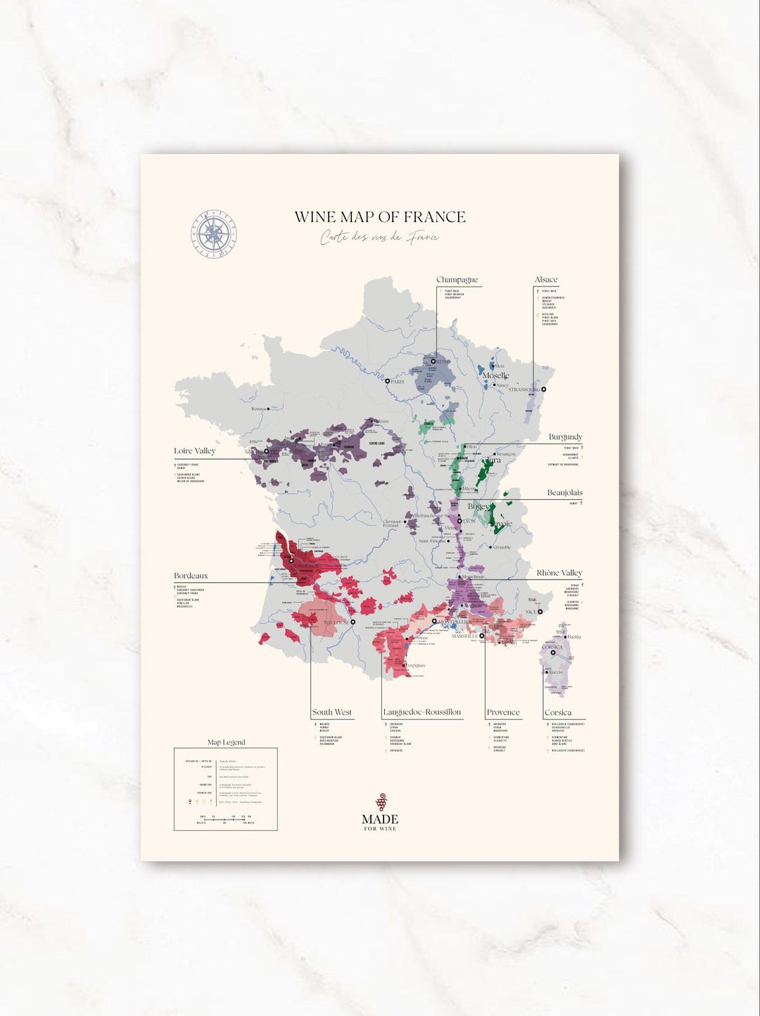 French Wine Map: Regions, Appellations, and Grapes - Etsy