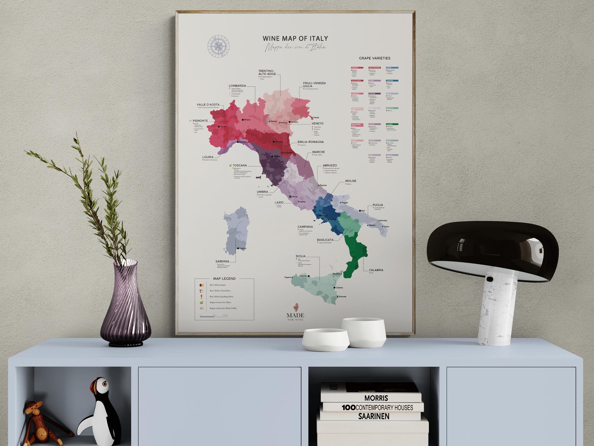 Italian Wine Regions Map Poster: Wine Lover Gift - Etsy