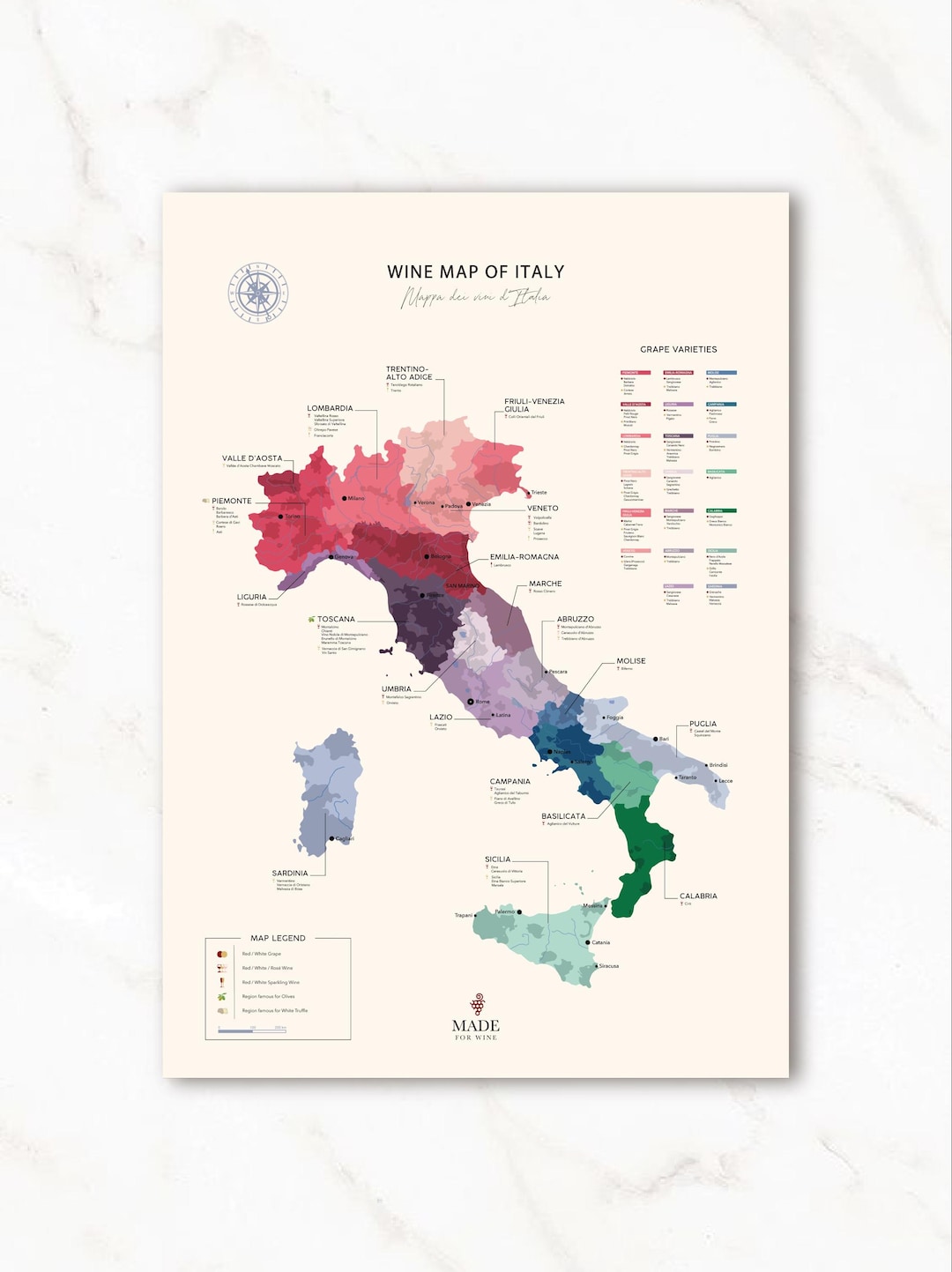Wine Map of Italy | Italian Wine Regions Poster | Wine Wall Art | Gift ...