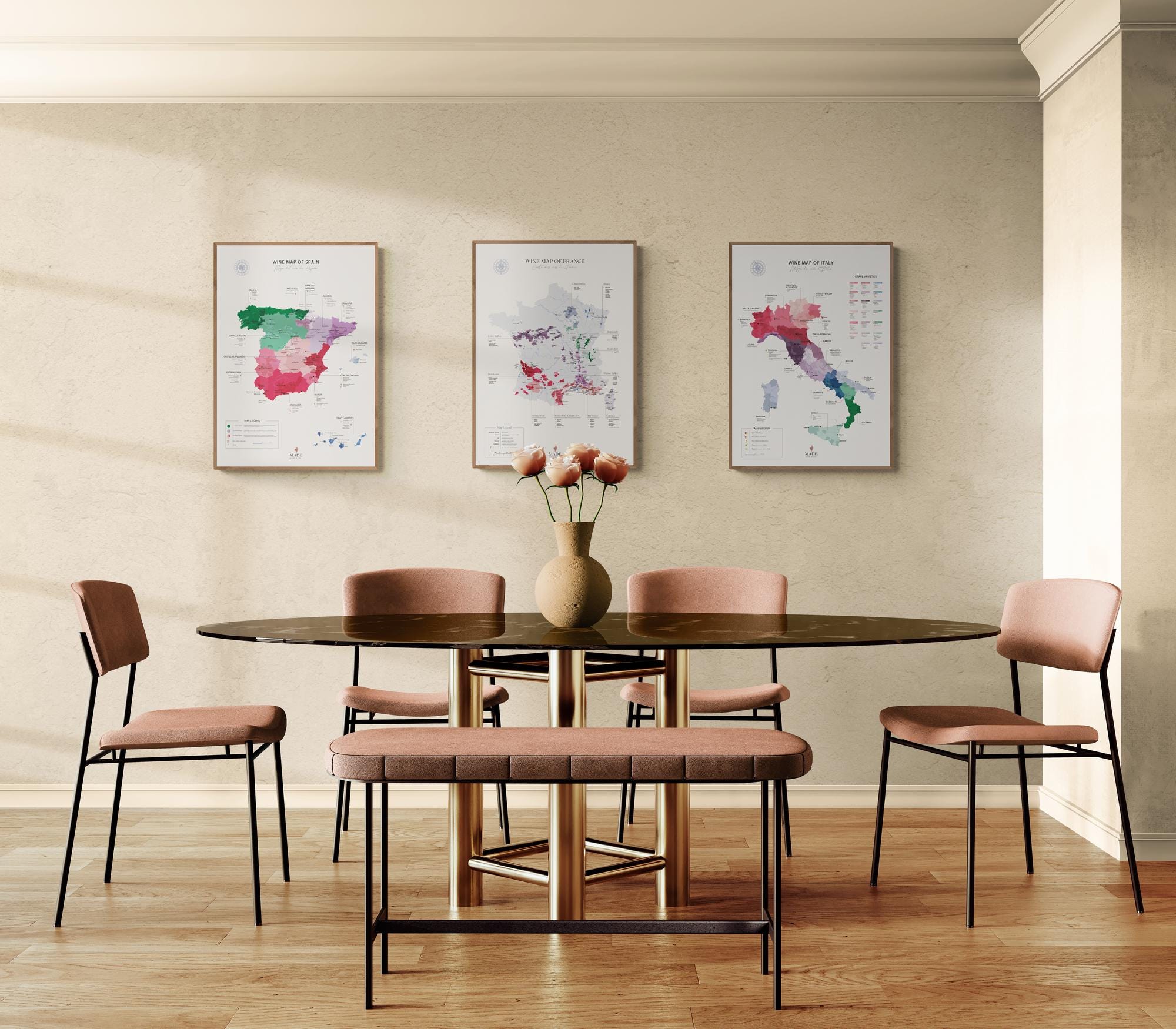 Old World Wine Map Bundle: France, Italy, Spain - Wine Regions Print - Etsy