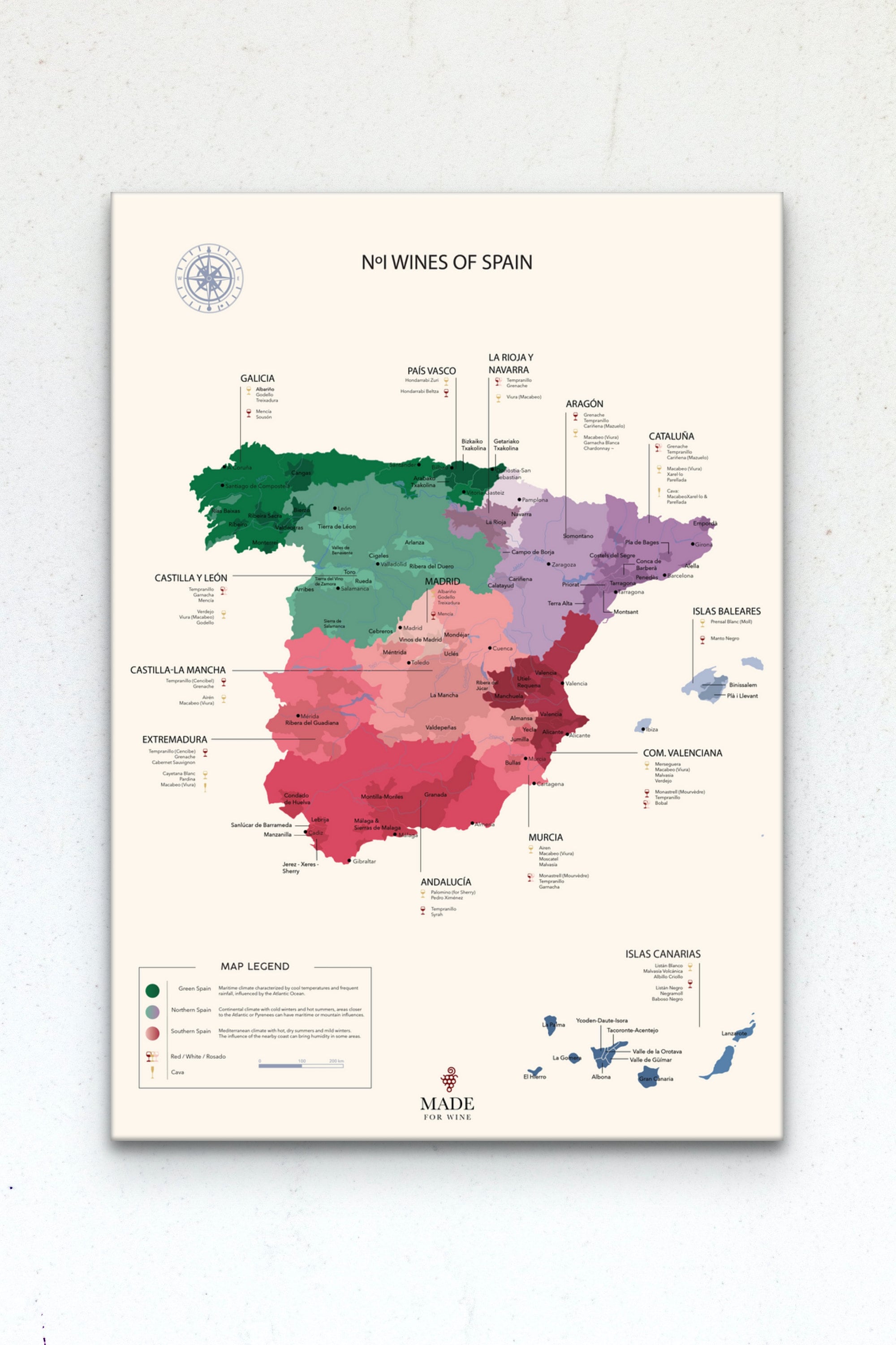 Wine Map of Spain Wine Regions, Appellations Educational Tool & Gift ...